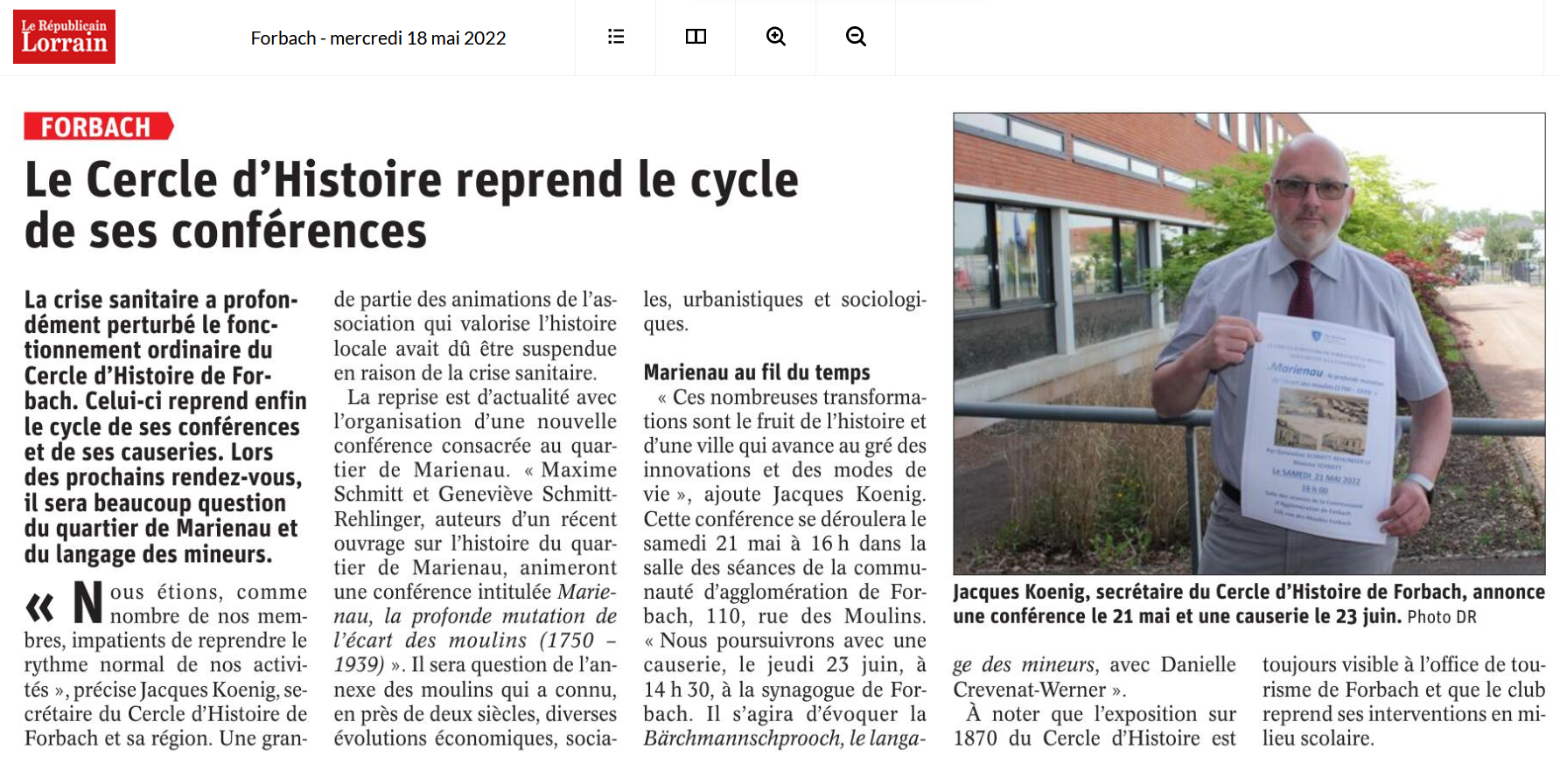 18 mai 2022 : Le cercle d'Histoire reprend le cycle de ses conférences ...