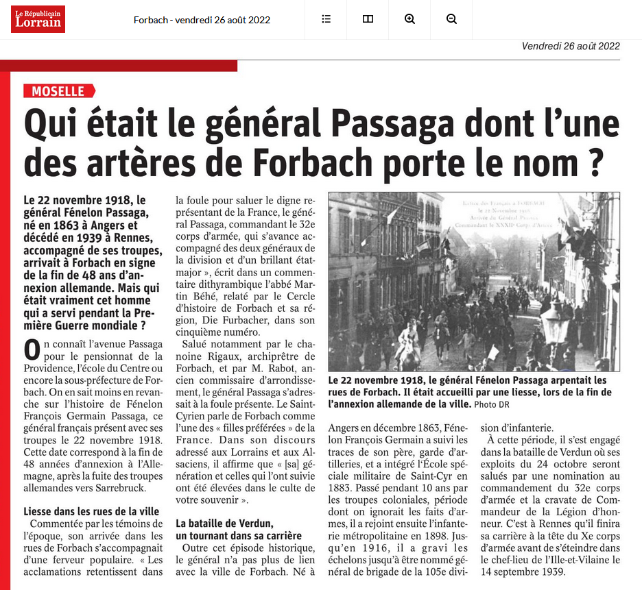 26 août 2022 : Qui était le général Passaga ? - Die Furbacher