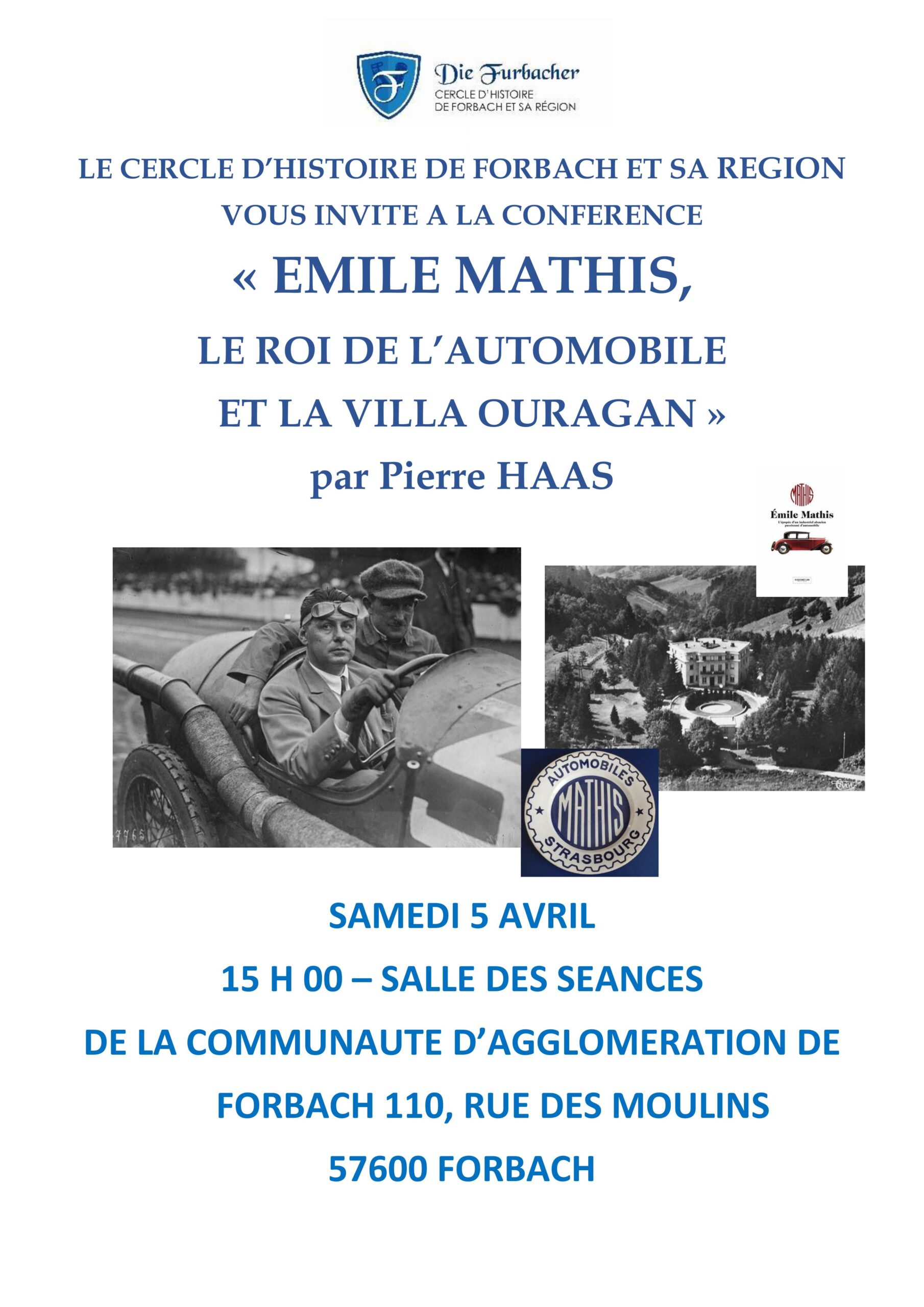 5 avril 2025 : Conférence "Émile Mathis, le roi de l'automobile et la ...